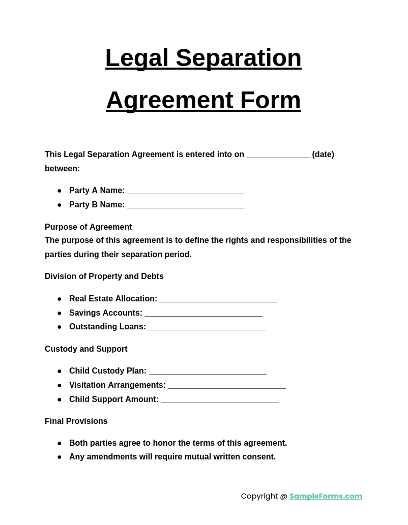 FREE 12+ Separation Agreement Form Samples, PDF, MS Word, Google Docs