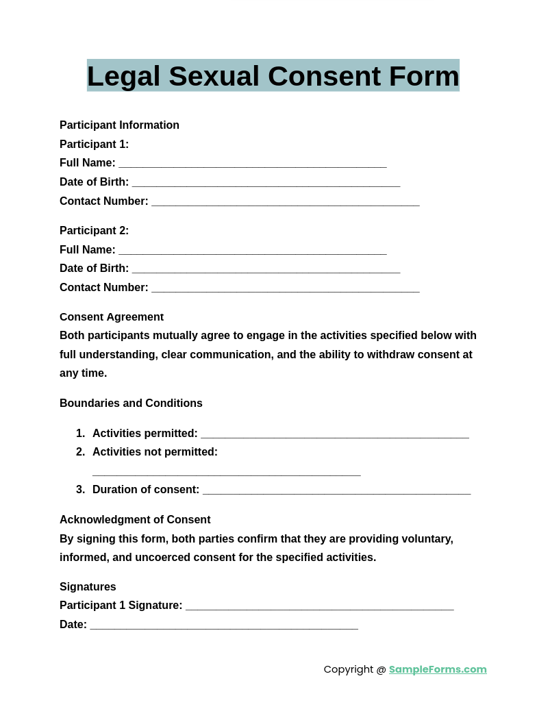FREE 11+ Sexual Consent Form Samples, PDF, MS Word, Google Docs