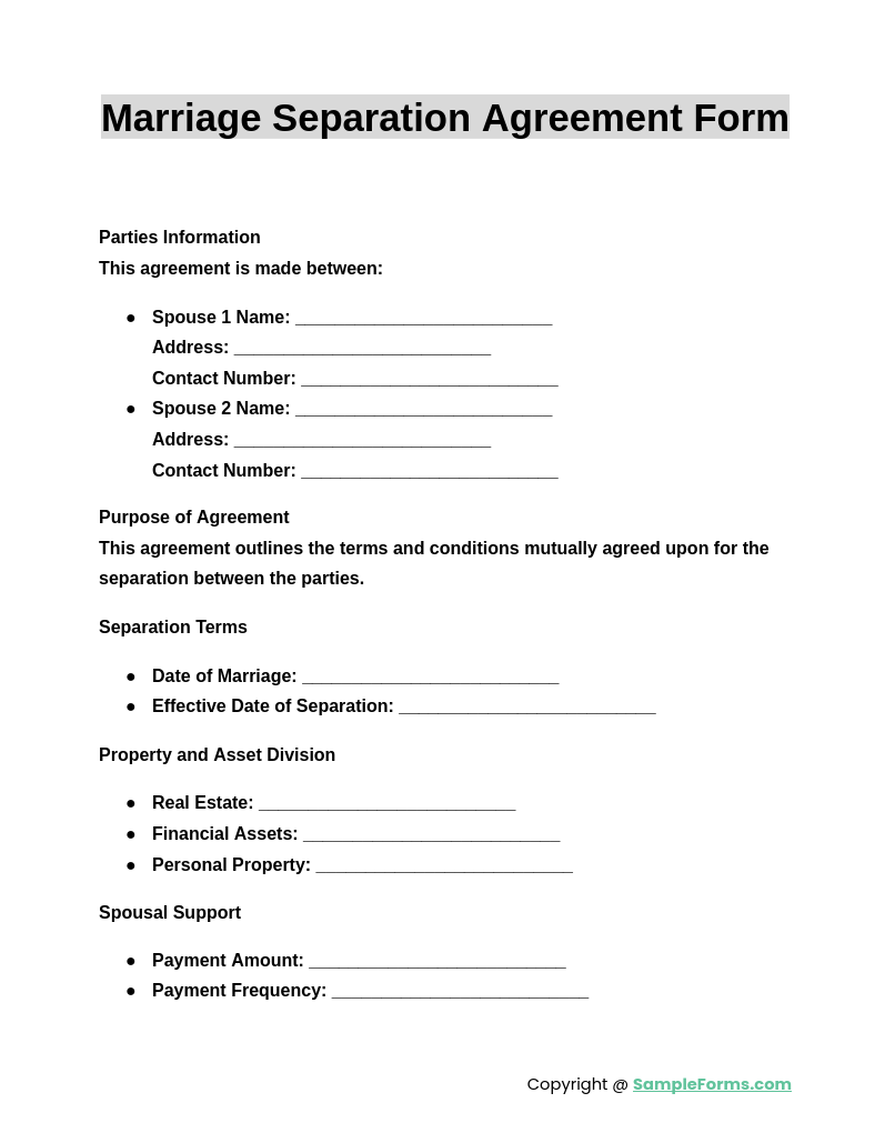 FREE 12+ Separation Agreement Form Samples, PDF, MS Word, Google Docs
