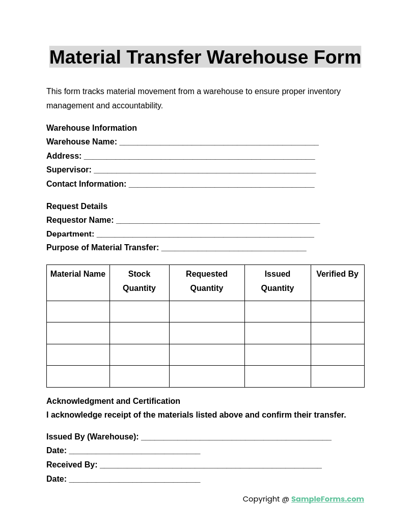 FREE 12+ Material Transfer Form Samples, PDF, MS Word, Google Docs