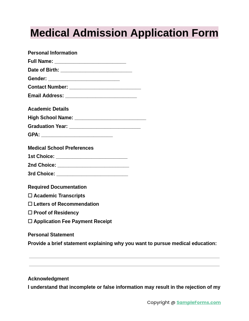 FREE 35+ Medical Application Form Samples, PDF, MS Word, Google Docs