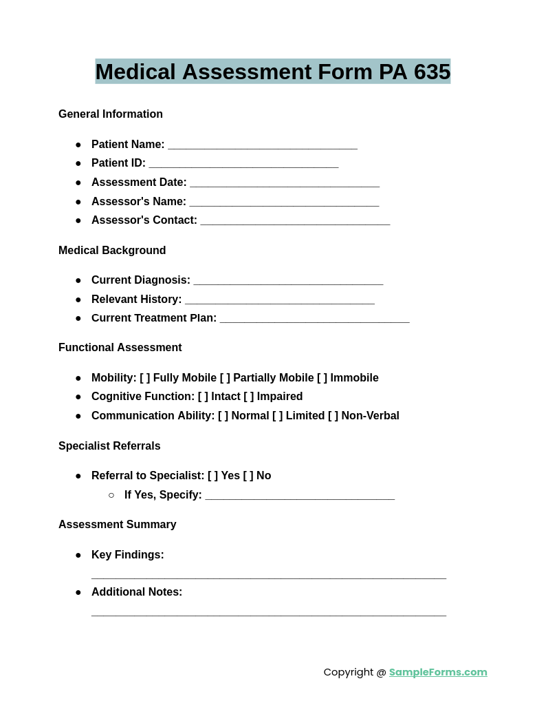 FREE 14+ Medical Assessment Form Samples, PDF, MS Word, Google Docs, Excel
