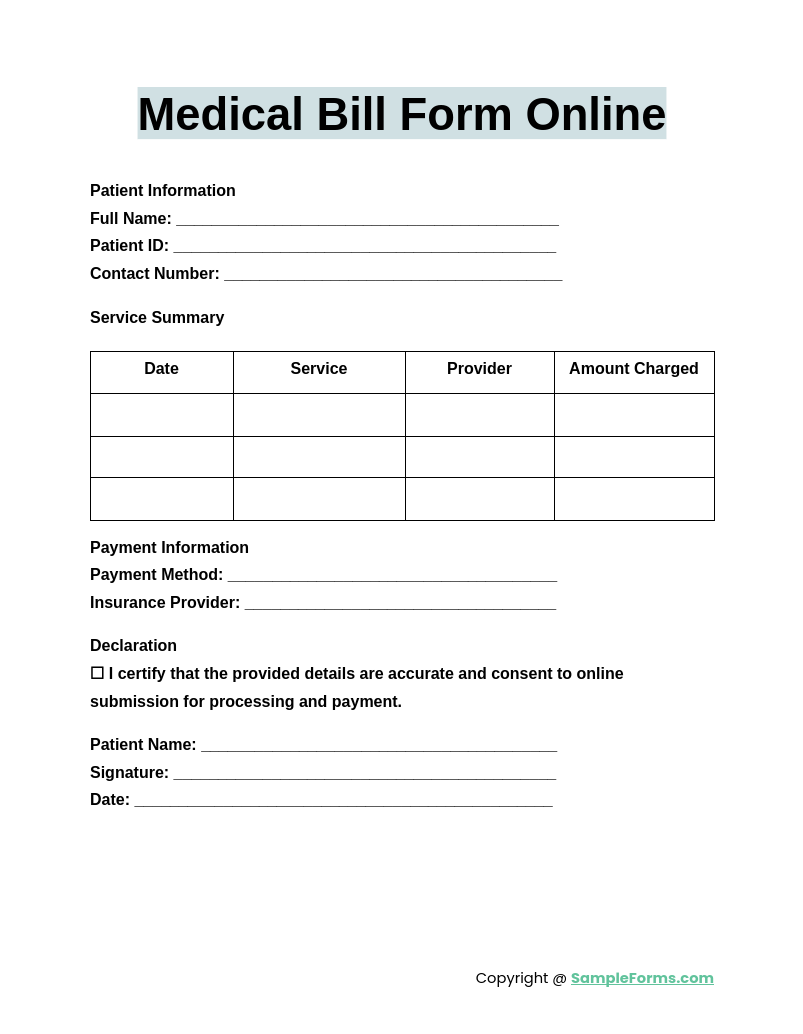 FREE 8+ Medical Bill Form Samples, PDF, MS Word, Google Docs
