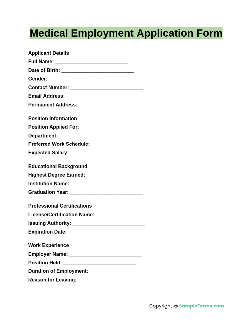 FREE 35+ Medical Application Form Samples, PDF, MS Word, Google Docs