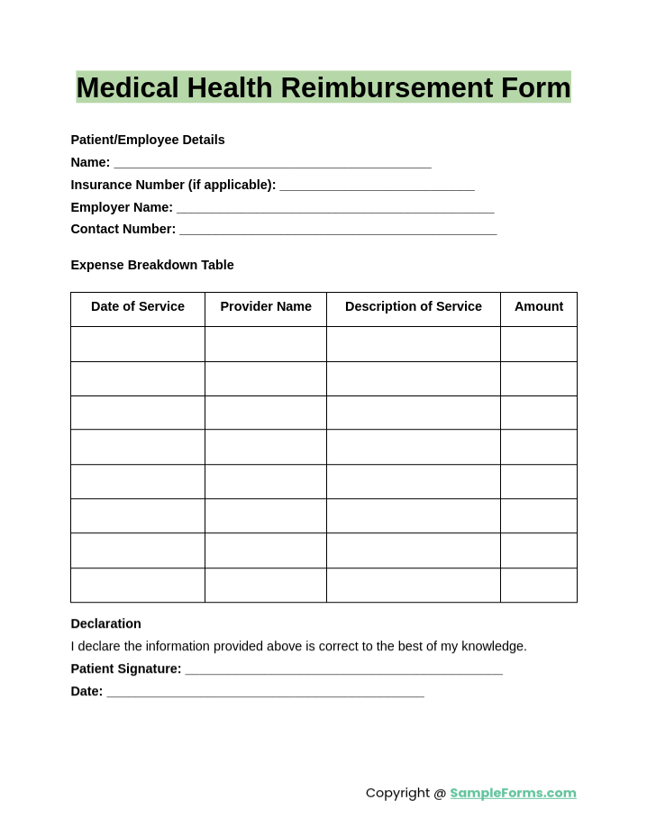 FREE 12+ Medical Reimbursement Form Samples, PDF, MS Word, Google Docs
