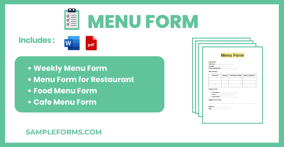 FREE 22+ Menu Form Samples, PDF, MS Word, Google Docs