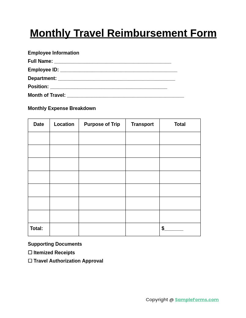 FREE 11+ Travel Reimbursement Form Samples, PDF, MS Word, Google Docs ...