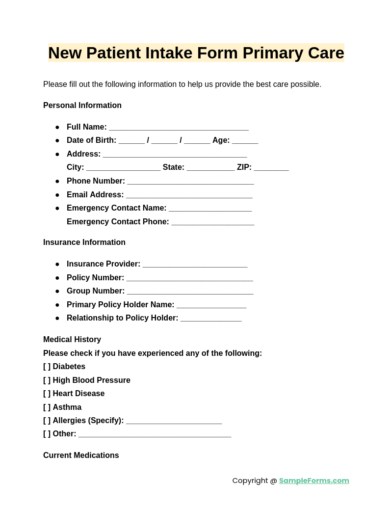 FREE 10+ New Patient Intake Form Samples, PDF, MS Word, Google Docs, Excel