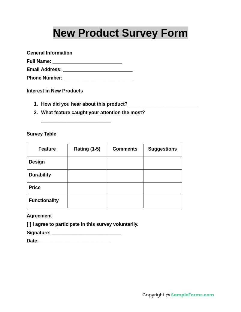 FREE 9+ Product Survey Form Samples, PDF, MS Word, Google Docs
