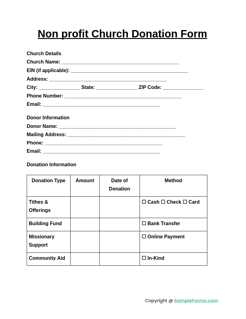 FREE 9+ Church Donation Form Samples, PDF, MS Word, Google Docs, Excel