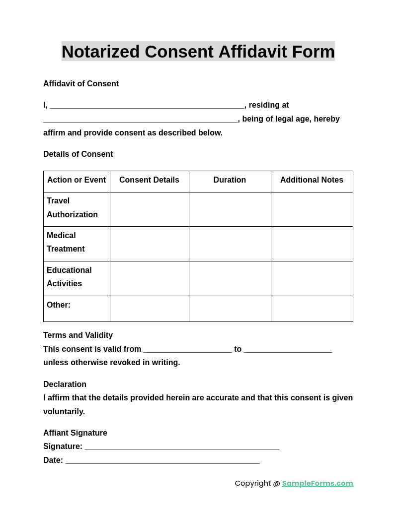 FREE 9+ Consent Affidavit Form Samples, PDF, MS Word, Google Docs