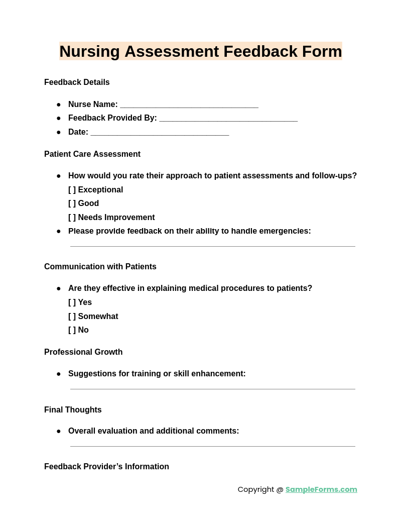 FREE 13+ Nursing Feedback Form Samples, PDF, MS Word, Google Docs