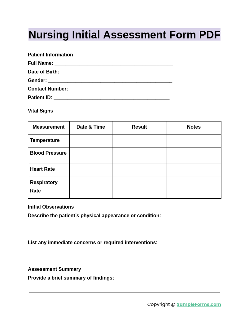 FREE 14+ Initial Assessment Form Samples, PDF, MS Word, Google Docs, Excel