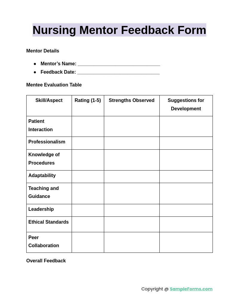 FREE 13+ Nursing Feedback Form Samples, PDF, MS Word, Google Docs