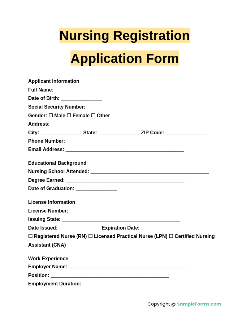 FREE 15+ Nursing Registration Form Samples, PDF, MS Word, Google Docs