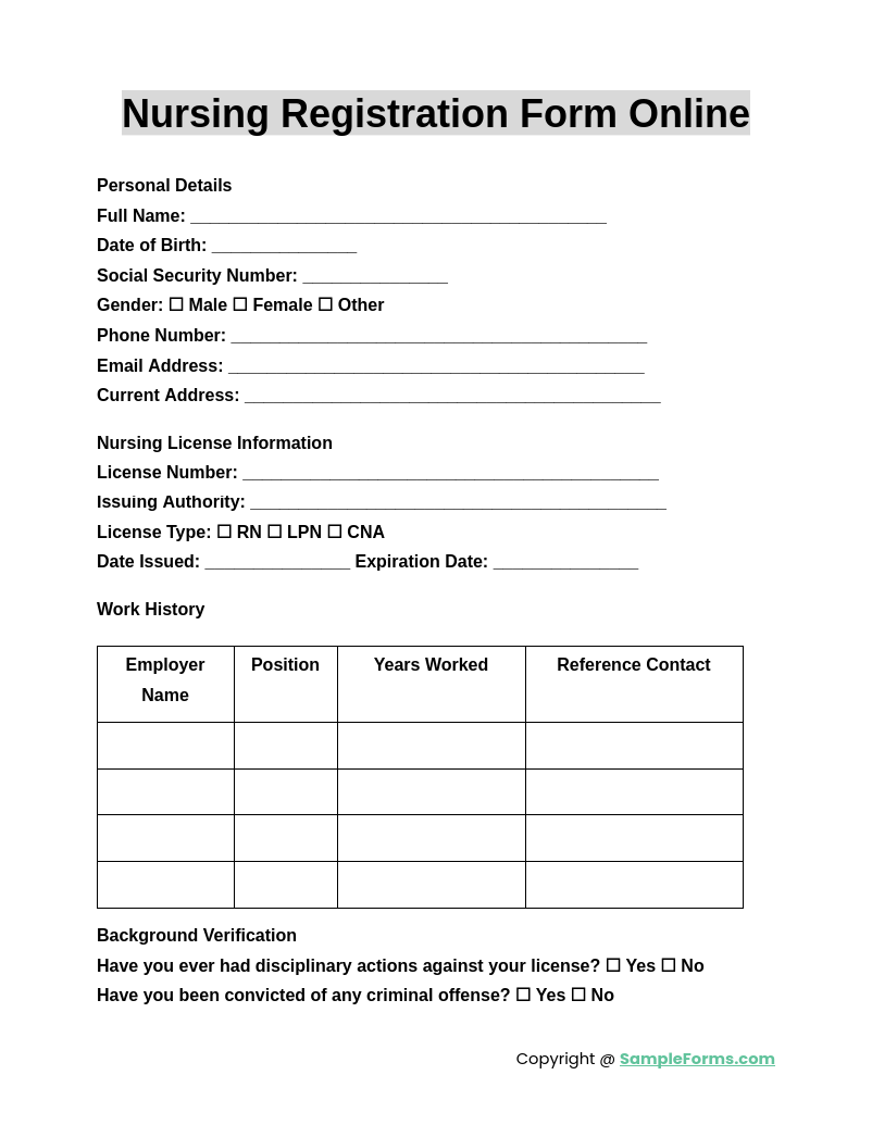 FREE 15+ Nursing Registration Form Samples, PDF, MS Word, Google Docs