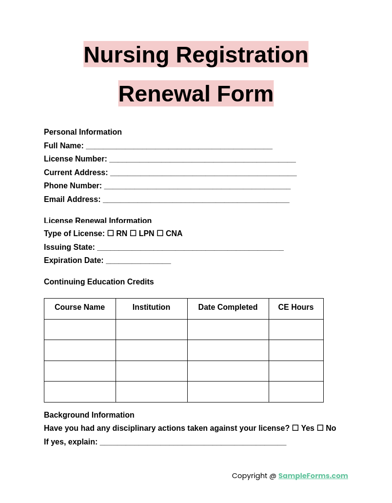 FREE 15+ Nursing Registration Form Samples, PDF, MS Word, Google Docs