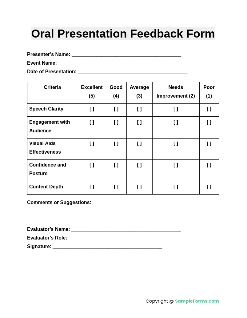 FREE 21+ Presentation Feedback Form Samples, PDF, MS Word, Google Docs ...