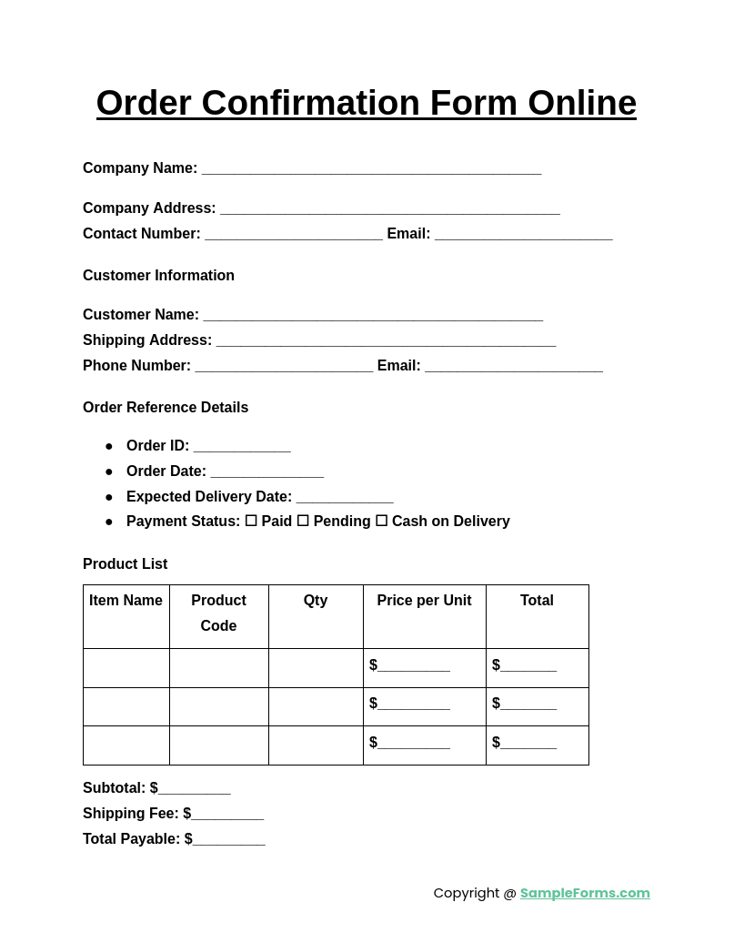 FREE 14+ Order Confirmation Form Samples, PDF, MS Word, Google Docs, Excel