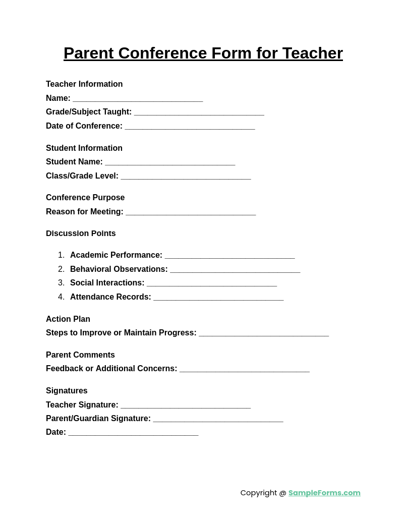 FREE 14+ Parent Conference Form Samples, PDF, MS Word, Google Docs