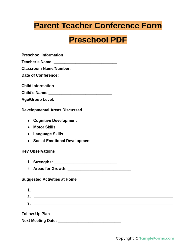 FREE 14+ Parent Conference Form Samples, PDF, MS Word, Google Docs