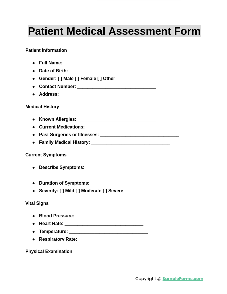 FREE 14+ Medical Assessment Form Samples, PDF, MS Word, Google Docs, Excel