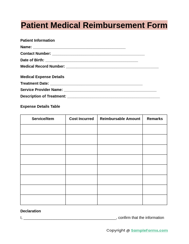 FREE 12+ Medical Reimbursement Form Samples, PDF, MS Word, Google Docs