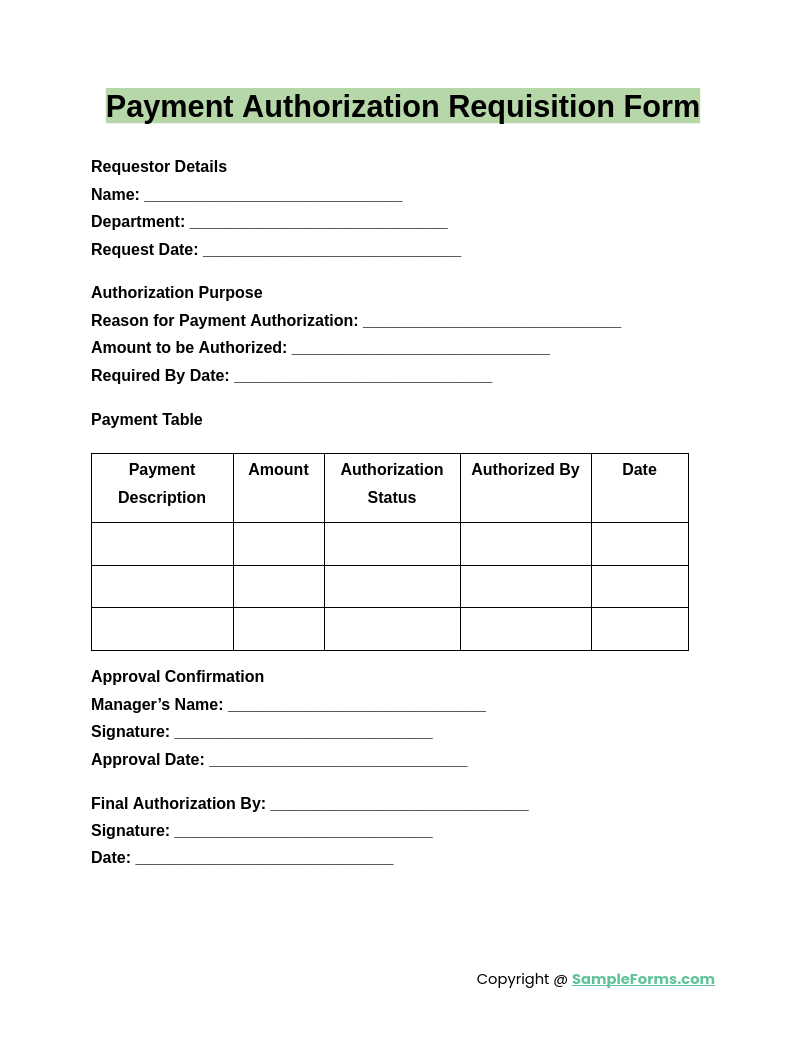 FREE 11+ Payment Requisition Form Samples, PDF, MS Word, Google Docs, Excel
