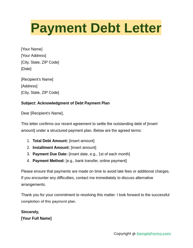 FREE 10+ Debt Letter Samples, PDF, MS Word, Google Docs