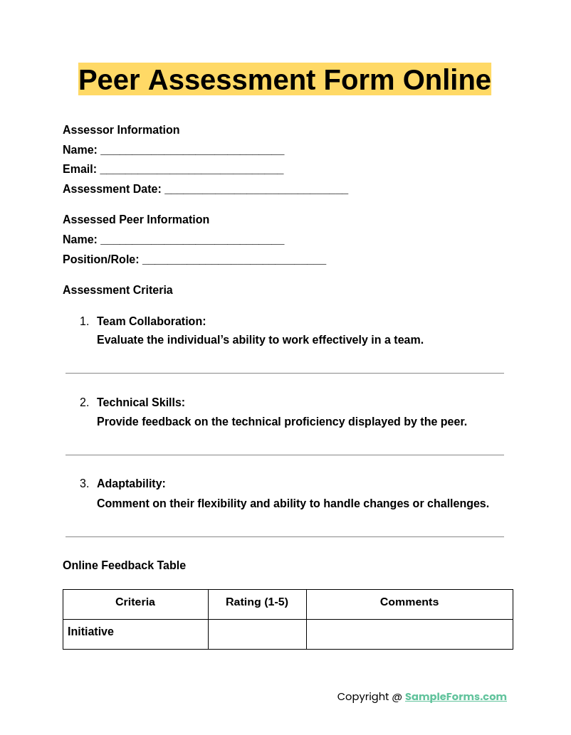 FREE 12+ Peer Assessment Form Samples, PDF, MS Word, Google Docs