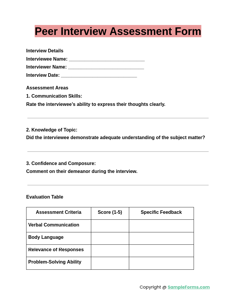 FREE 12+ Peer Assessment Form Samples, PDF, MS Word, Google Docs