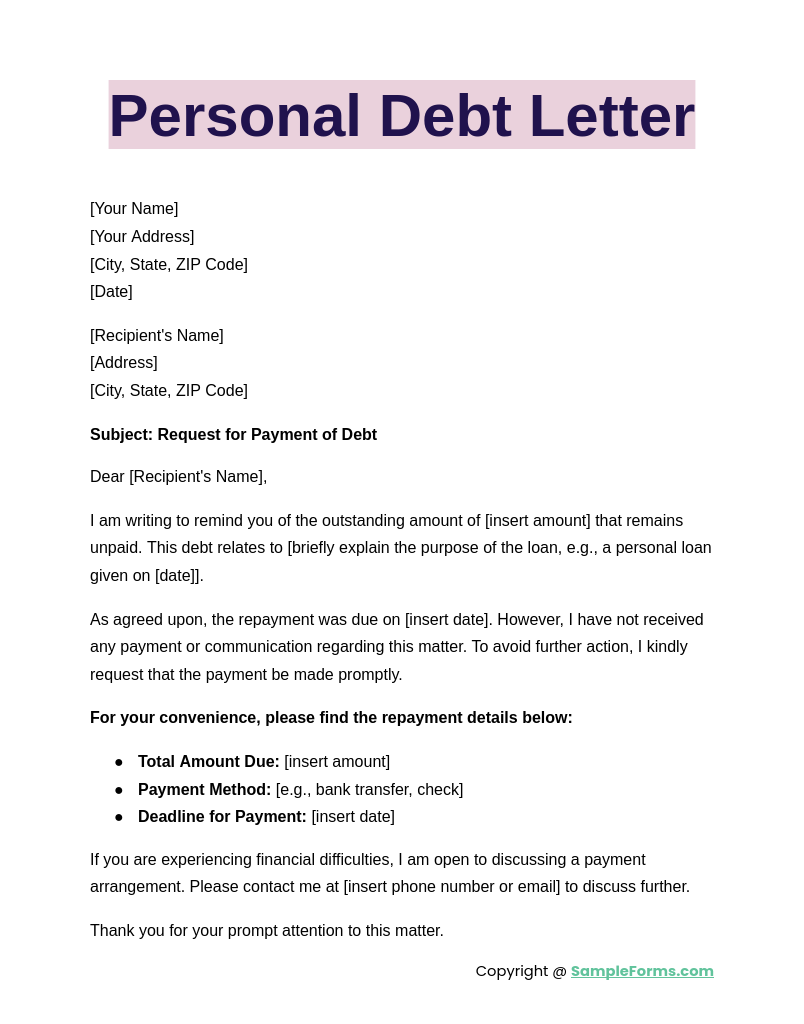 FREE 10+ Debt Letter Samples, PDF, MS Word, Google Docs