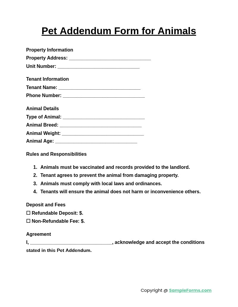 FREE 12+ Pet Addendum Form Samples, PDF, MS Word, Google Docs
