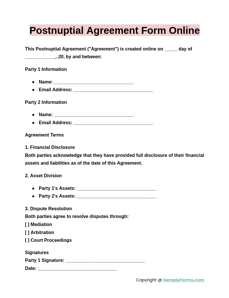 FREE 5+ Postnuptial Agreement Form Samples, PDF, MS Word, Google Docs