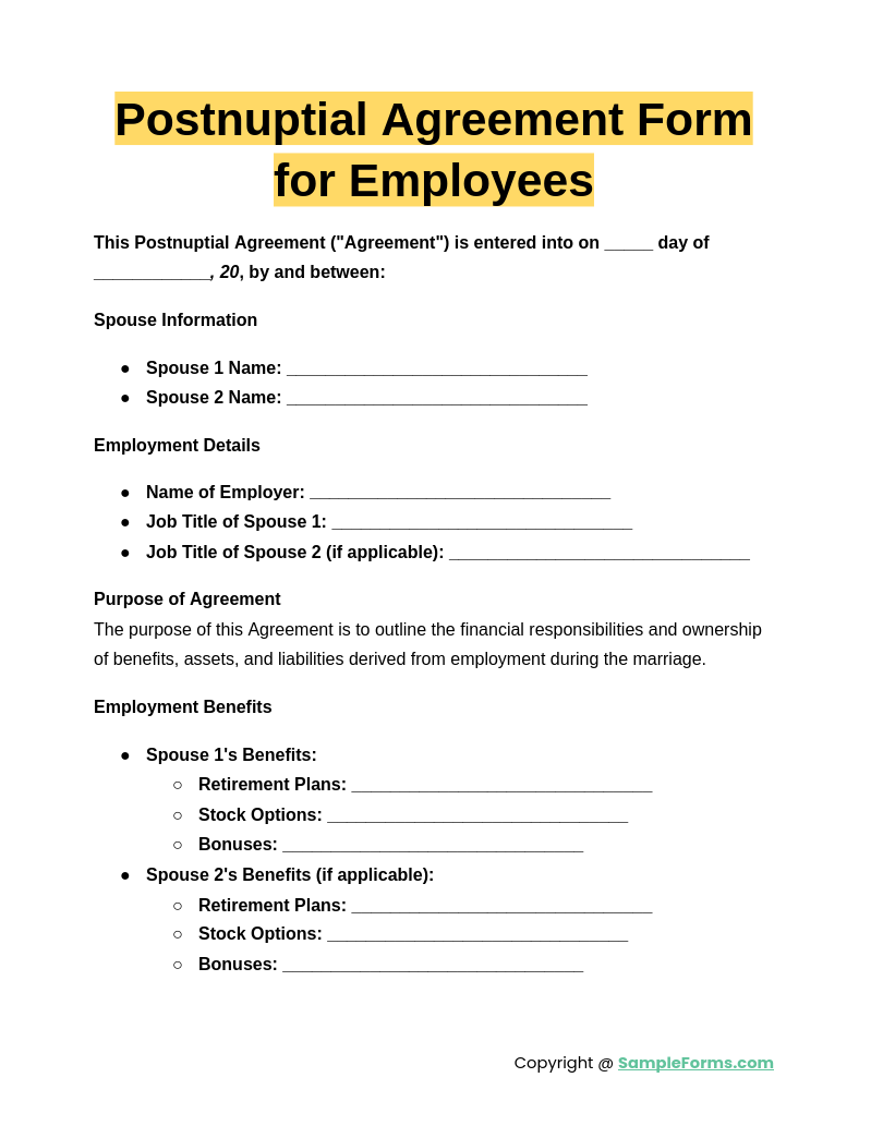 FREE 5+ Postnuptial Agreement Form Samples, PDF, MS Word, Google Docs
