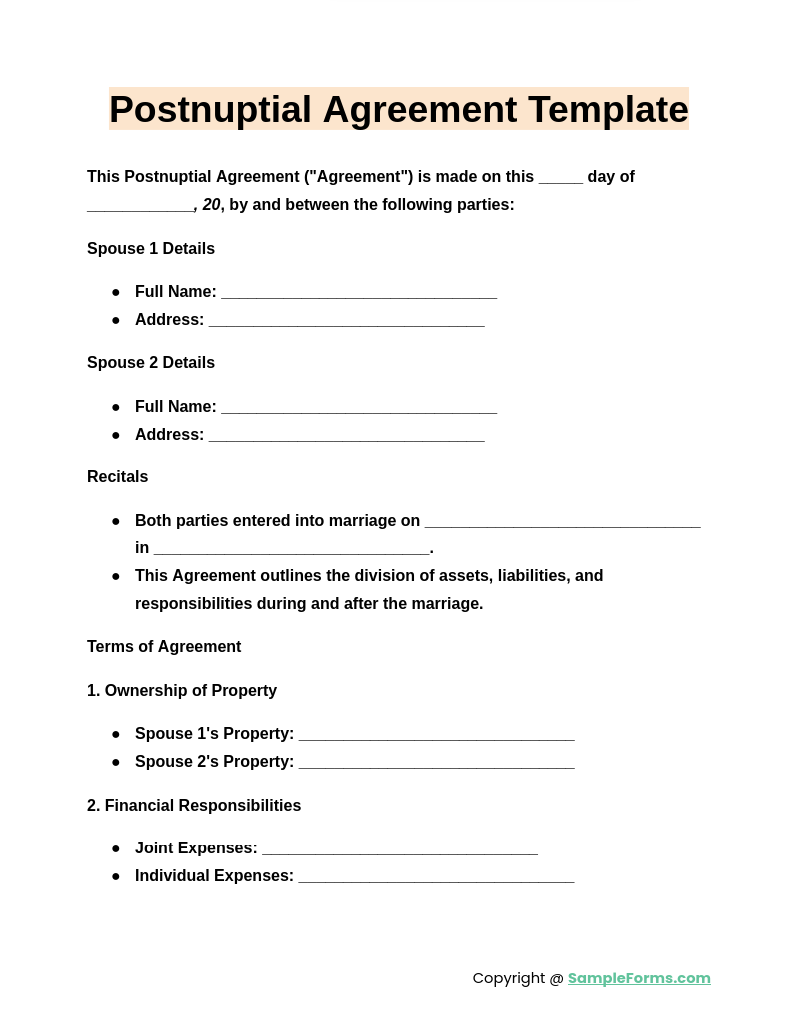 FREE 5+ Postnuptial Agreement Form Samples, PDF, MS Word, Google Docs