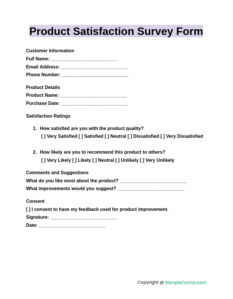 FREE 9+ Product Survey Form Samples, PDF, MS Word, Google Docs