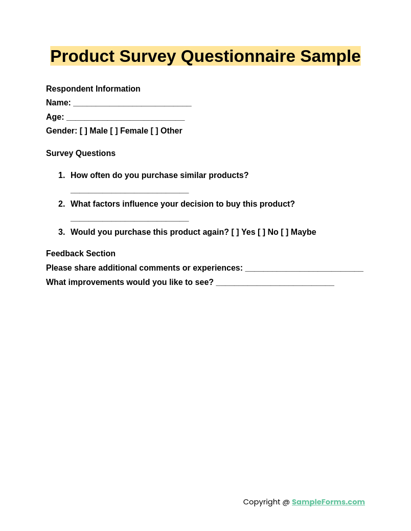 FREE 9+ Product Survey Form Samples, PDF, MS Word, Google Docs