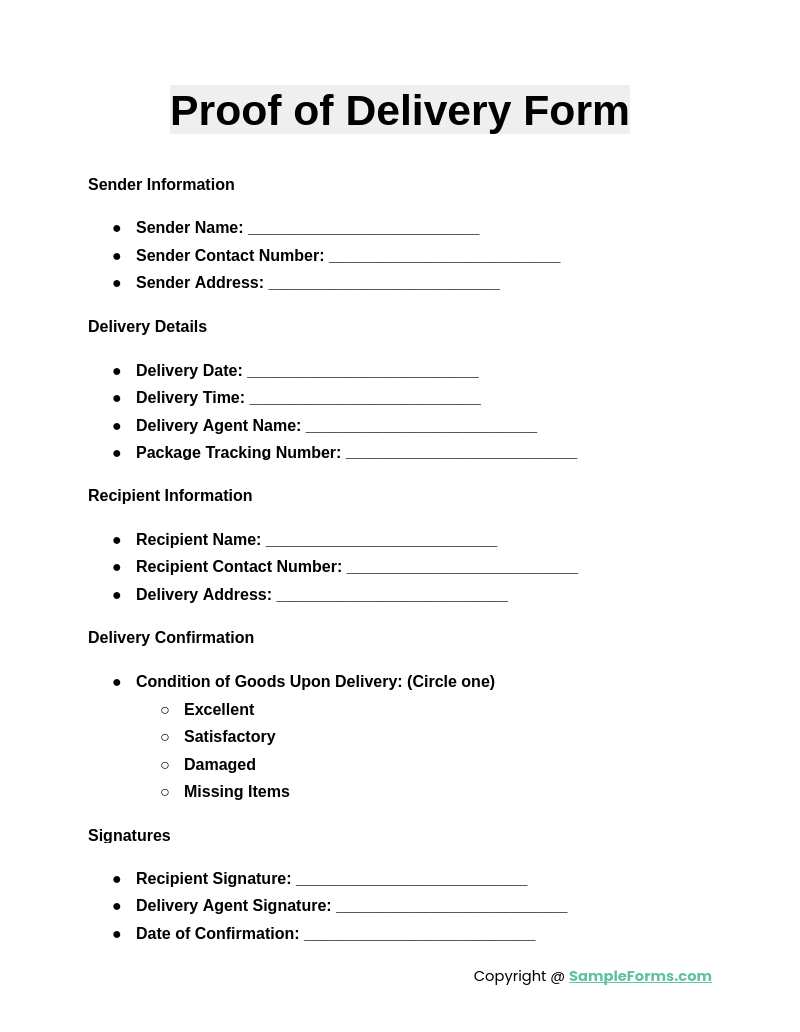 FREE 35+ Delivery Form Samples, PDF, MS Word, Google Docs