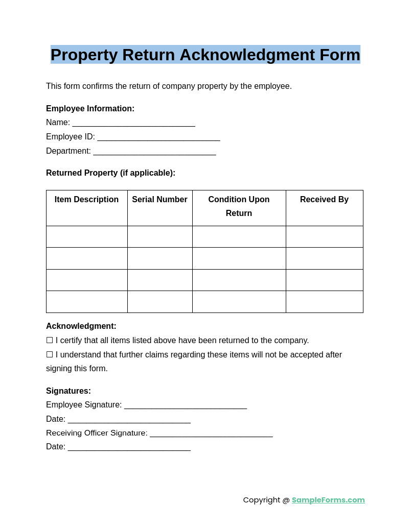 FREE 9+ Property Acknowledgment Form Samples, PDF, MS Word, Google Docs ...