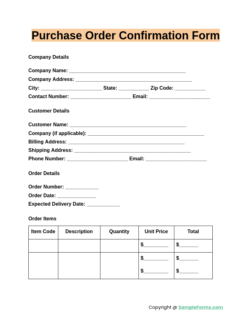 FREE 14+ Order Confirmation Form Samples, PDF, MS Word, Google Docs, Excel