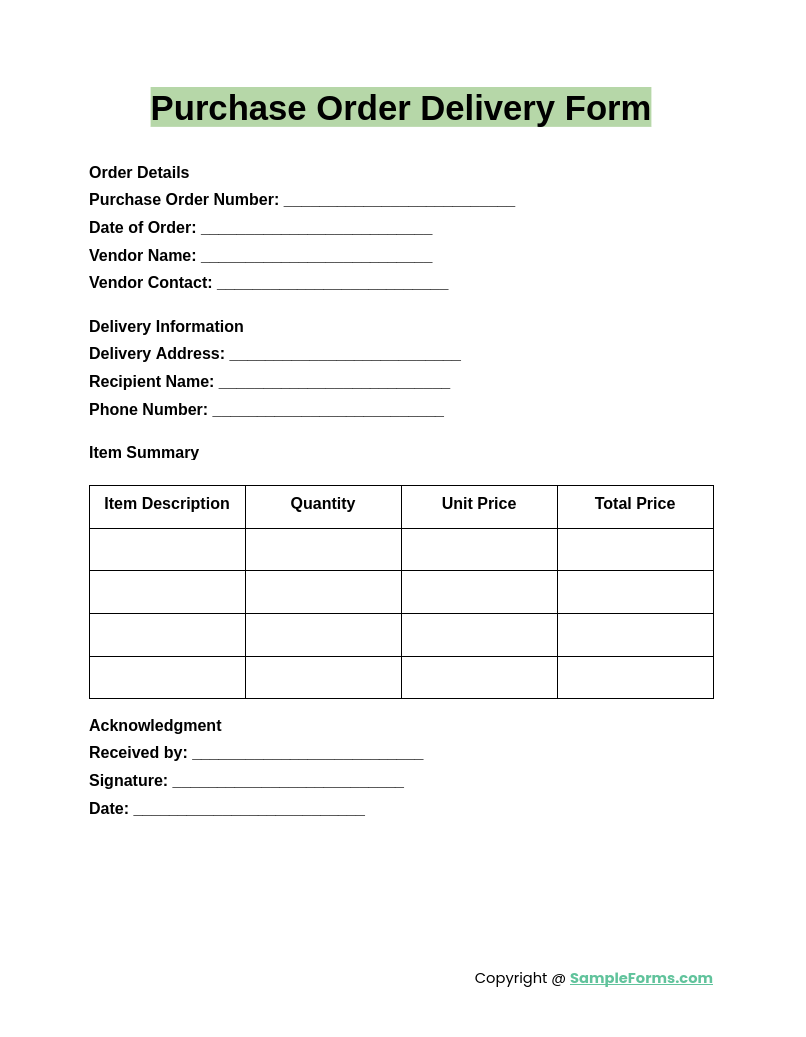 FREE 35+ Delivery Form Samples, PDF, MS Word, Google Docs