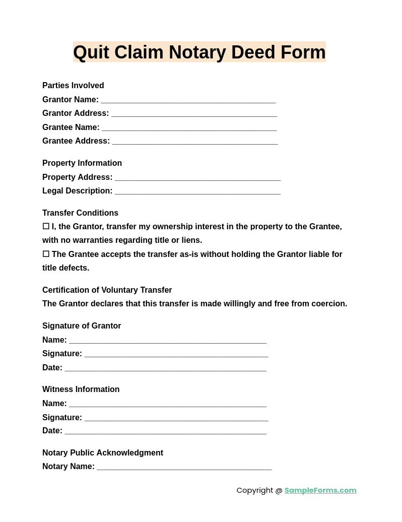 FREE 11+ Quit Claim Deed Form Samples, PDF, MS Word, Google Docs