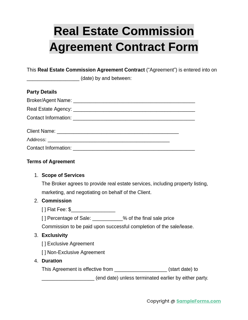 FREE 10+ Commission Agreement Contract Form Samples, PDF, MS Word ...