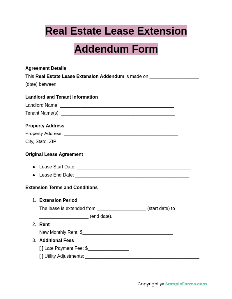 FREE 8+ Lease Extension Addendum Form Samples, PDF, MS Word, Google Docs