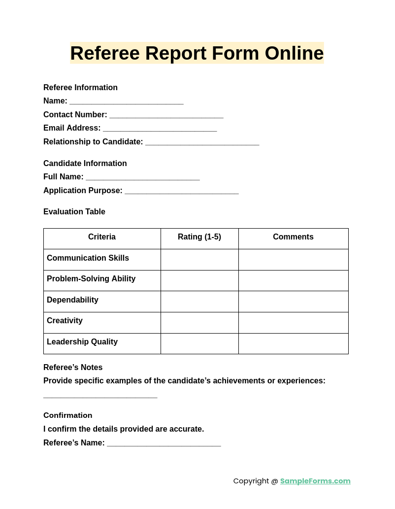 FREE 19+ Referee Report Form Samples, PDF, MS Word, Google Docs, Excel