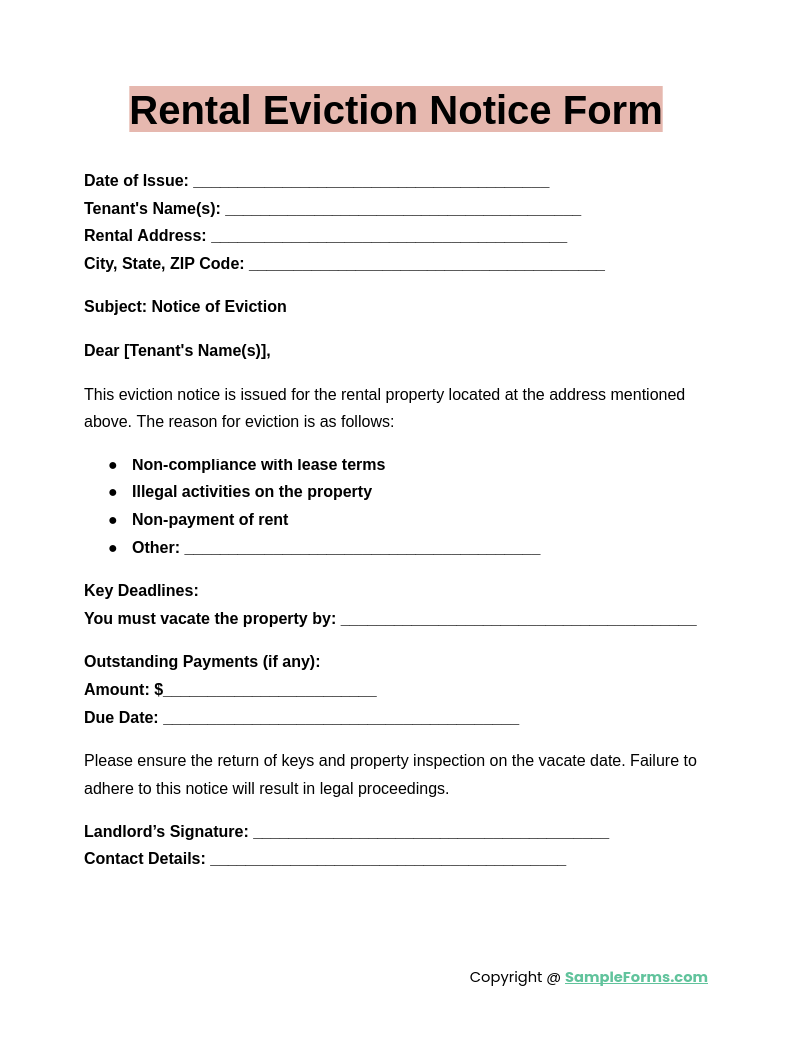 FREE 11+ Eviction Notice Form Samples, PDF, MS Word, Google Docs