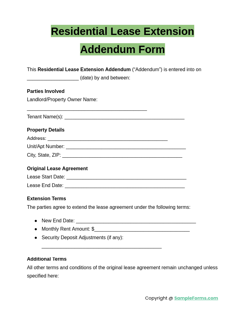 FREE 8+ Lease Extension Addendum Form Samples, PDF, MS Word, Google Docs