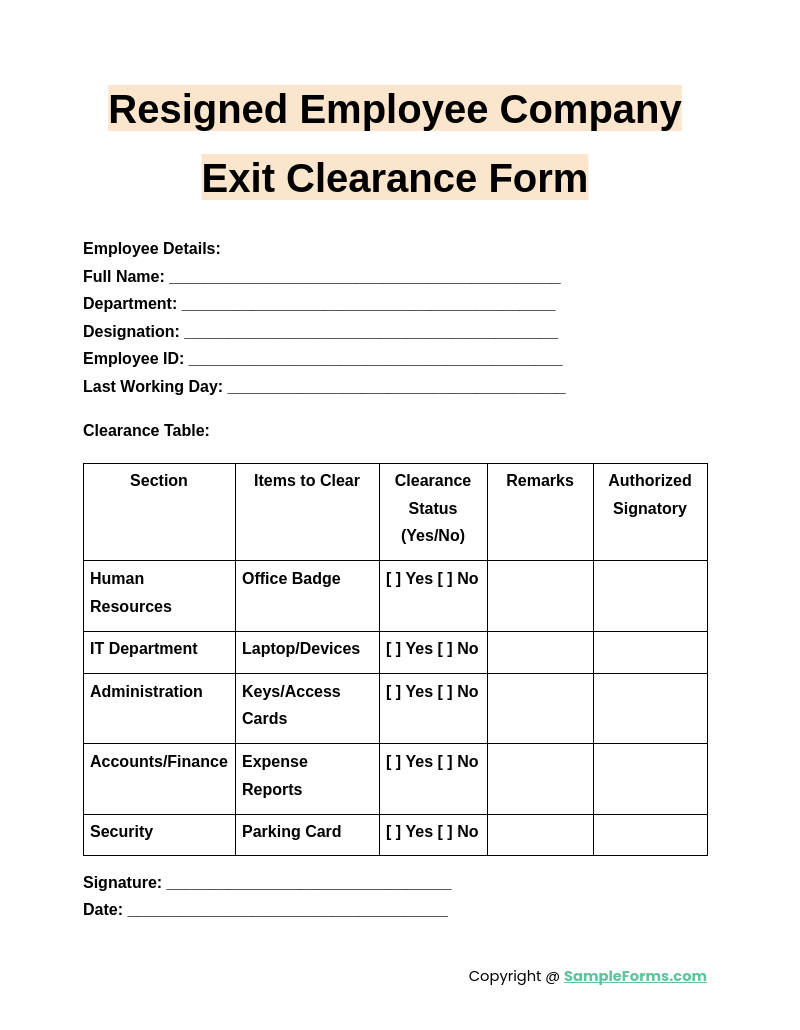 FREE 16+ Company Exit Clearance Form Samples, PDF, MS Word, Google Docs