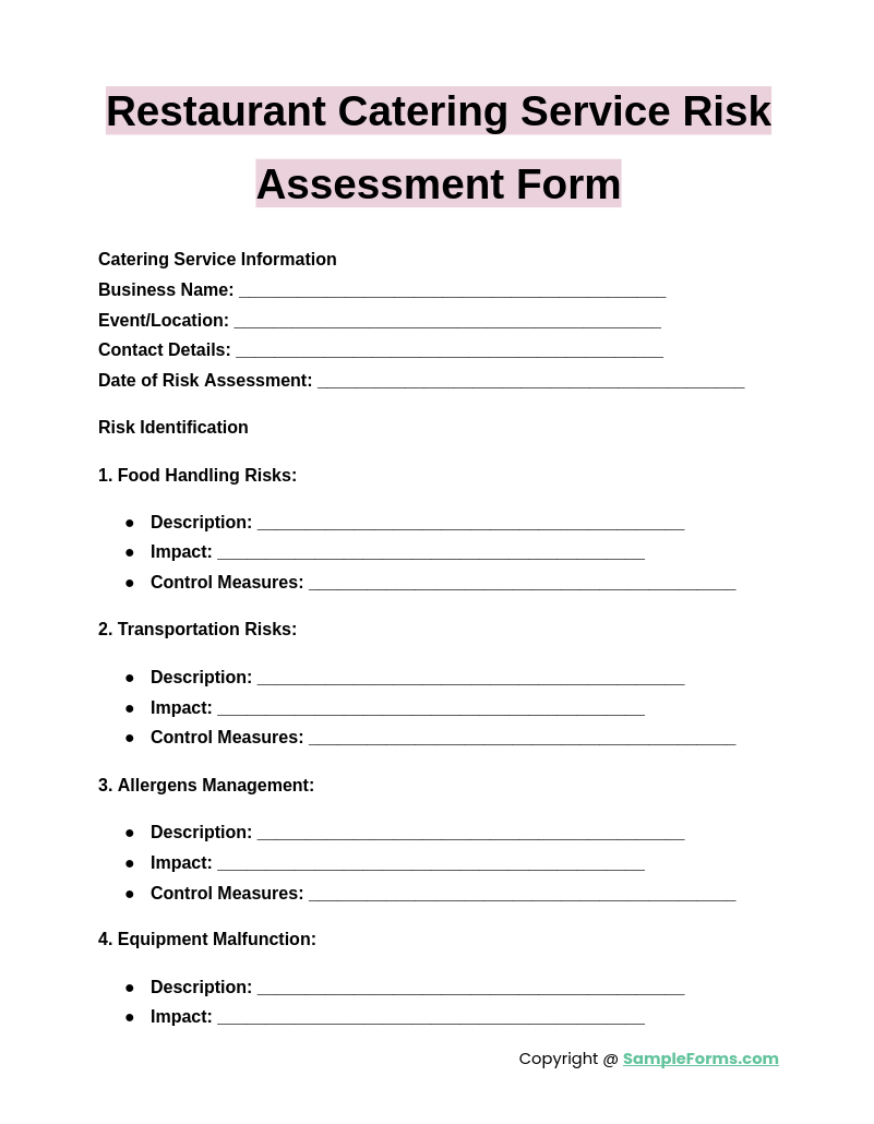 FREE 8+ Restaurant Risk Assessment Form Samples, PDF, MS Word, Google Docs